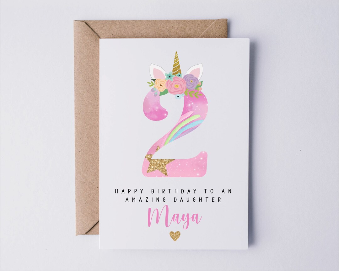 Personalised 2nd Birthday Card for Her, Unicorn, Second Birthday Card ...