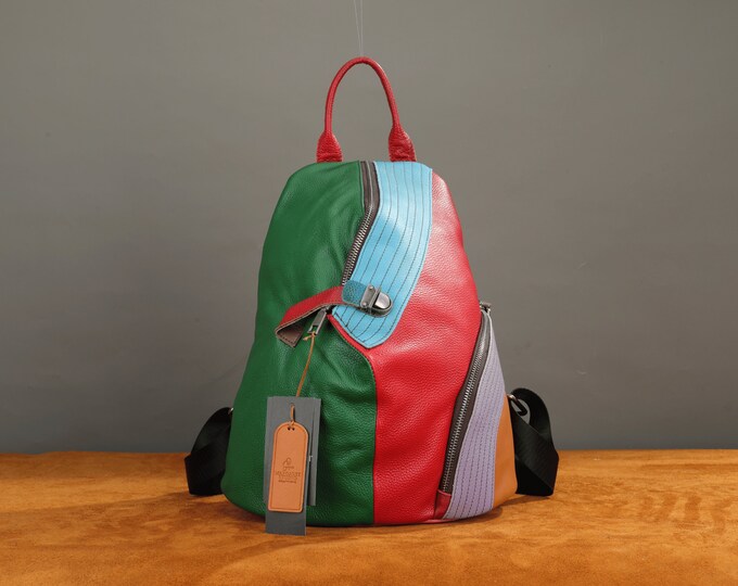 Multicolored Bag Made of Genuine Leather With Original Design, Bright ...