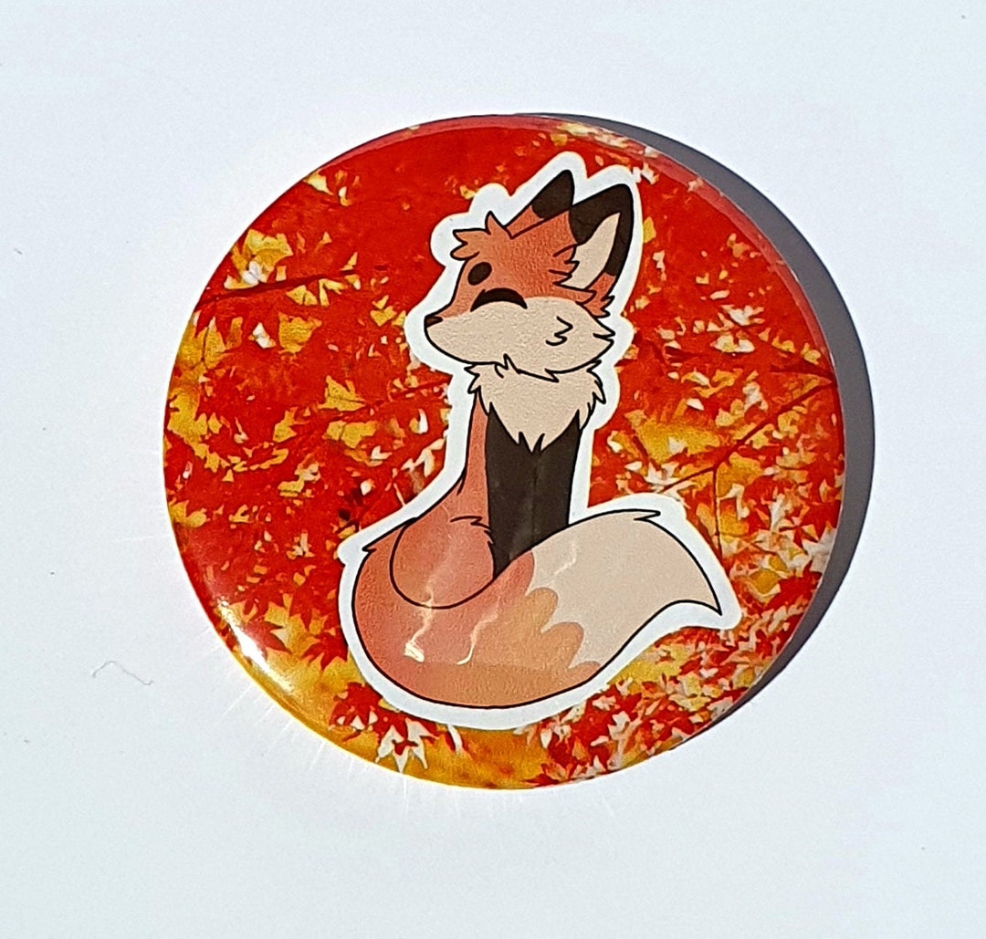 Furry Red Fox Badge Pin Cute Red Fox Button With 58 Mm Diameter and ...