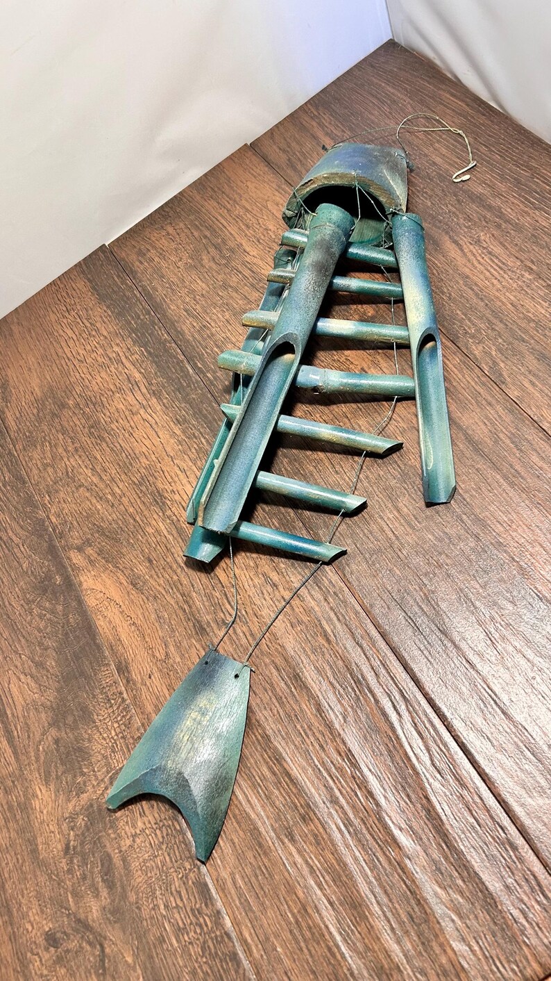 Green Painted Fish Bamboo Wood Wind Chime 21” Inches Vintage - Etsy