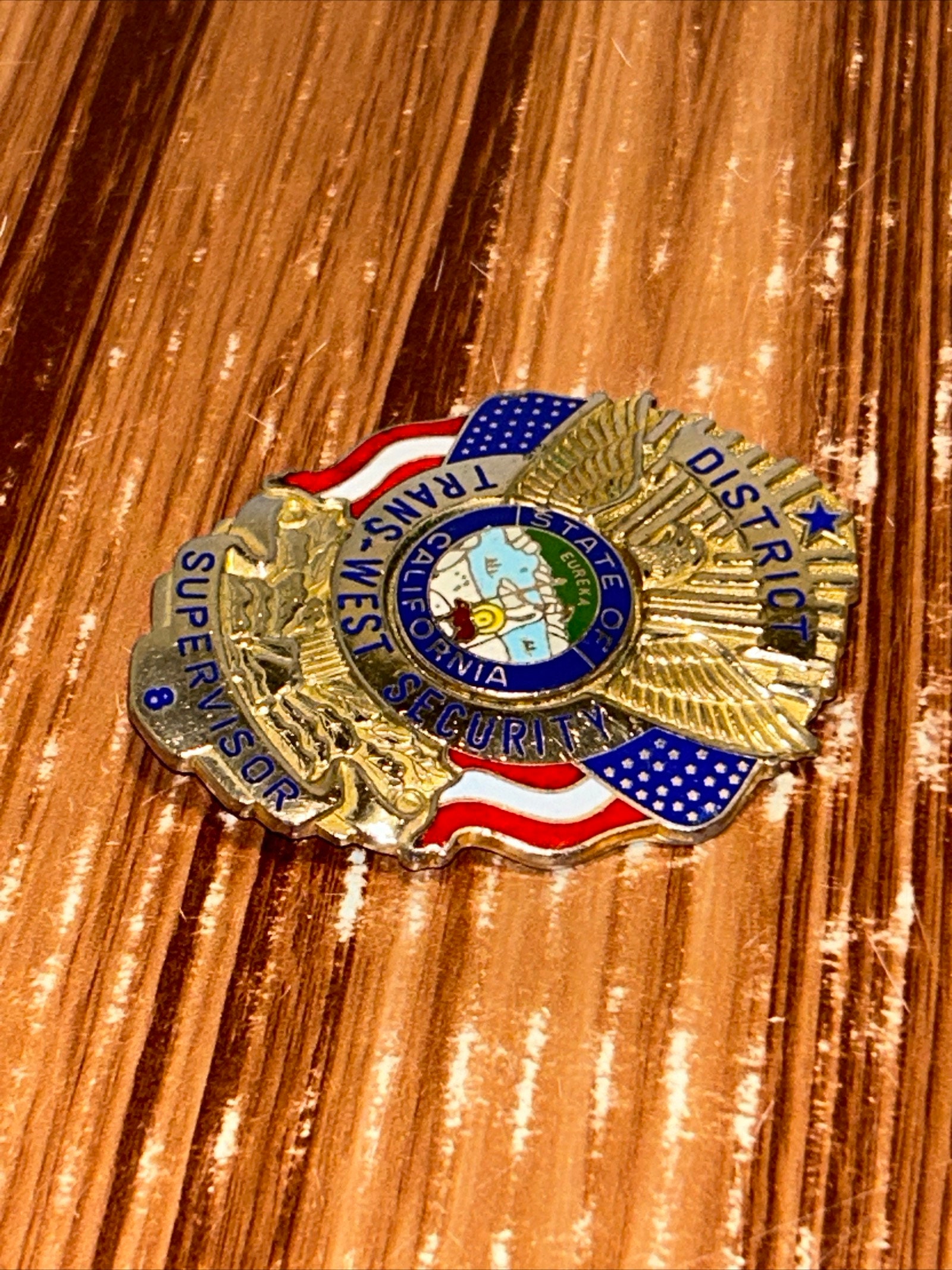 Vintage Obsolete Trans-west Security District Supervisor Badge Gold ...