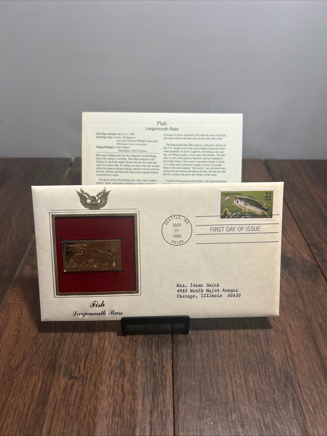 Largemouth Bass Fish First Day of Issue Replica 22kt Gold Cover Stamp ...