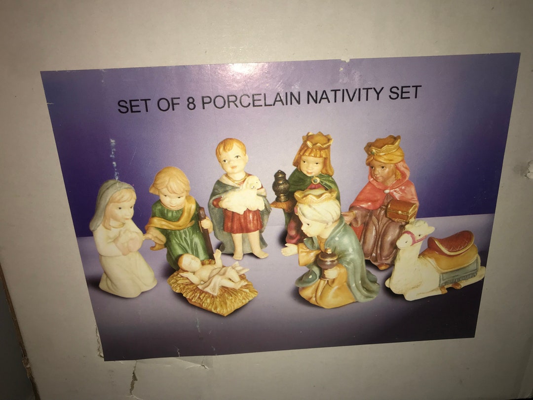 Vintage Handpainted Porcelain Nativity Pastel Precious Kids Nativity 8 ...