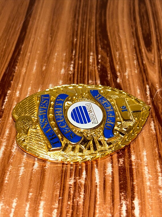 Vintage Obsolete Trans-West Security Badge Gold Plate… - Gem
