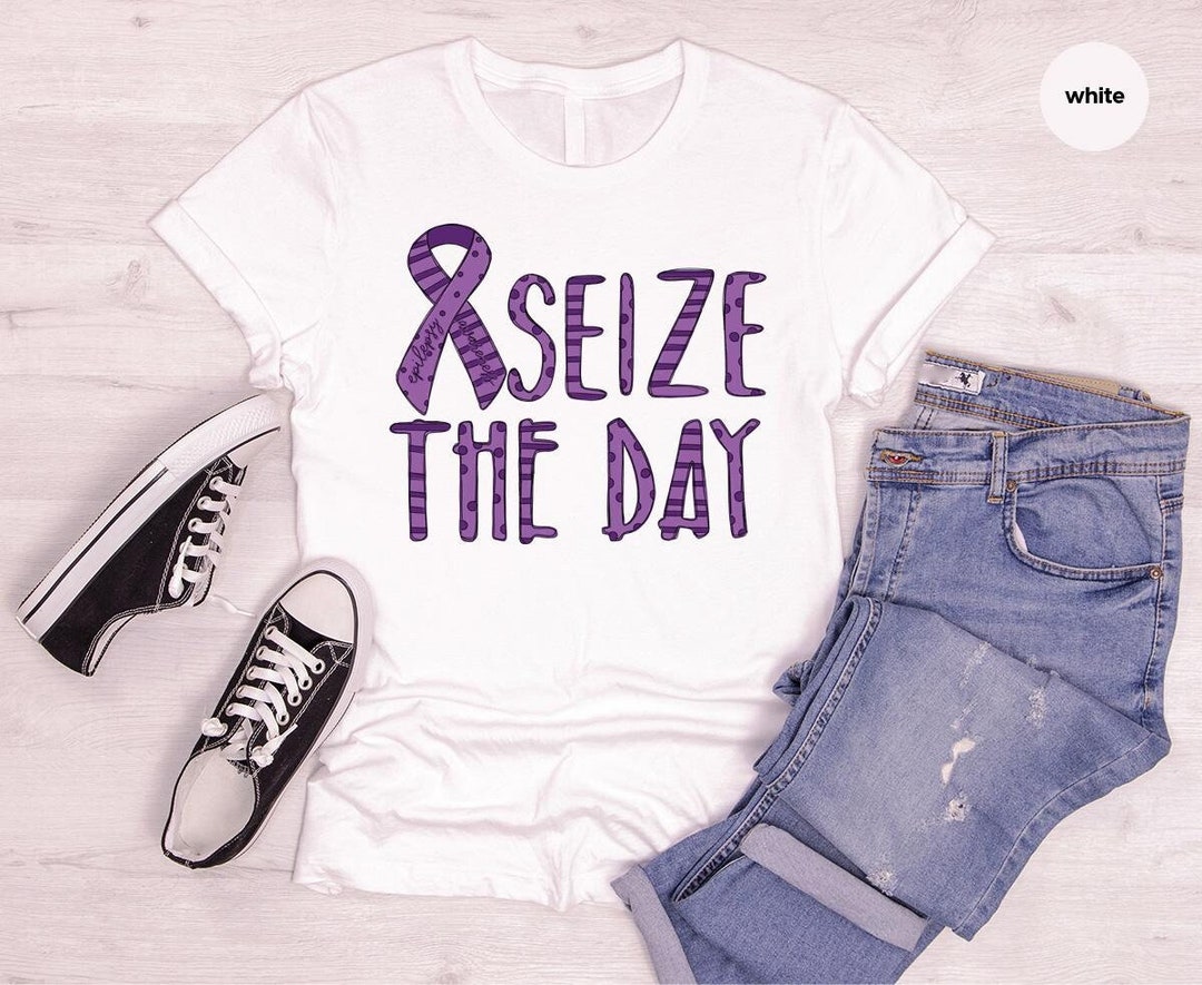Epilepsy T-shirt, Seize the Day Graphic Tees, Purple Ribbon Graphic ...