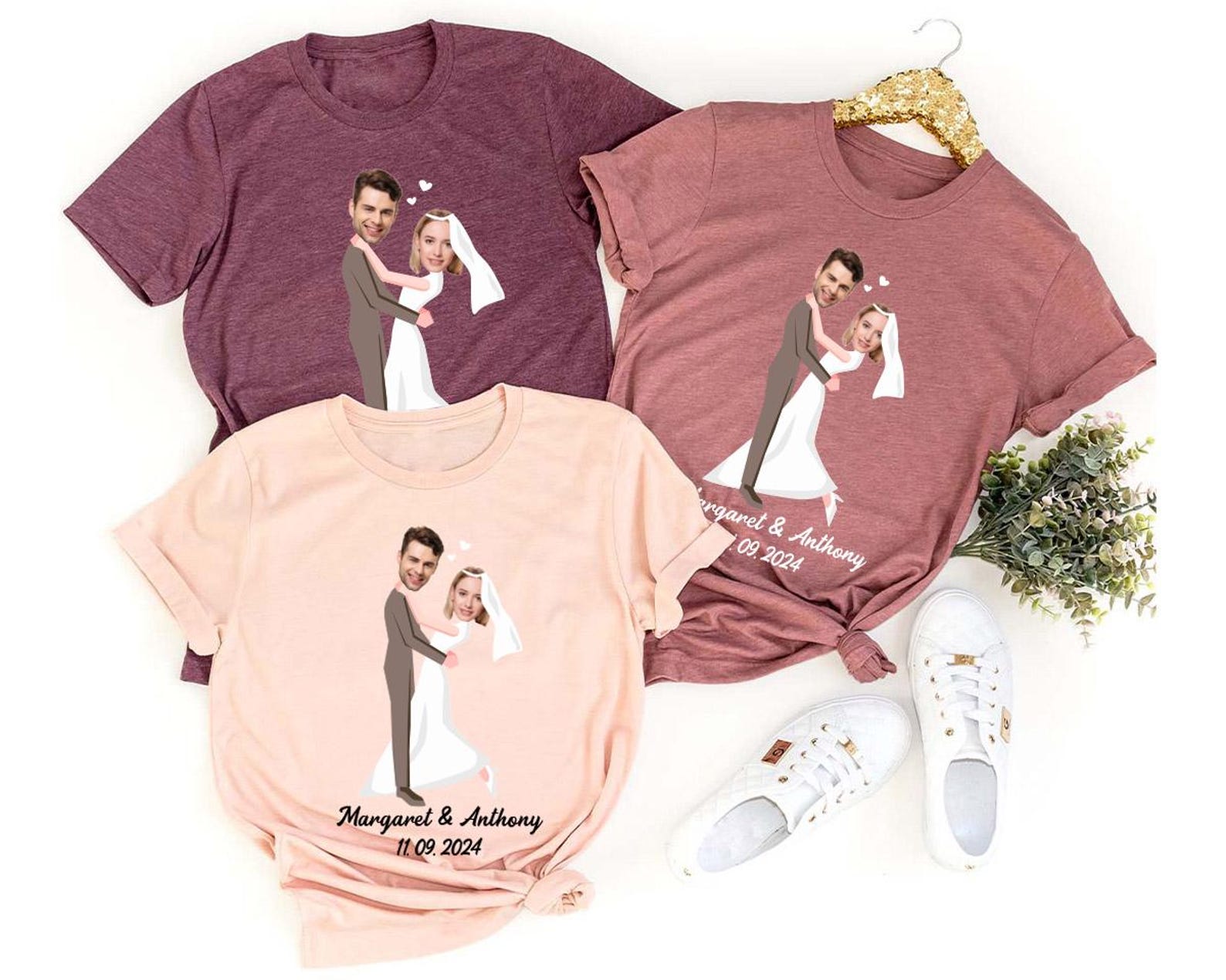 Matching Custom Face Wedding Shirts, Husband and Wife Tshirt, Bride and ...