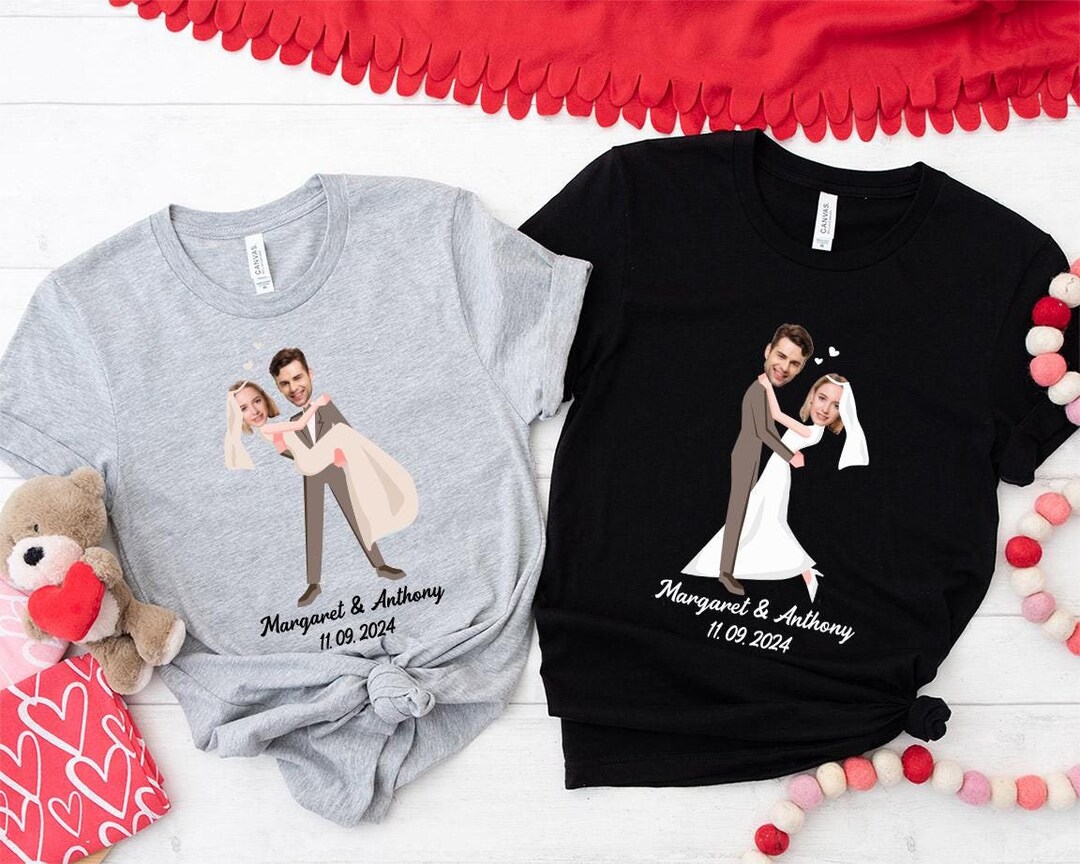 Matching Custom Face Wedding Shirts, Husband and Wife Tshirt, Bride and ...