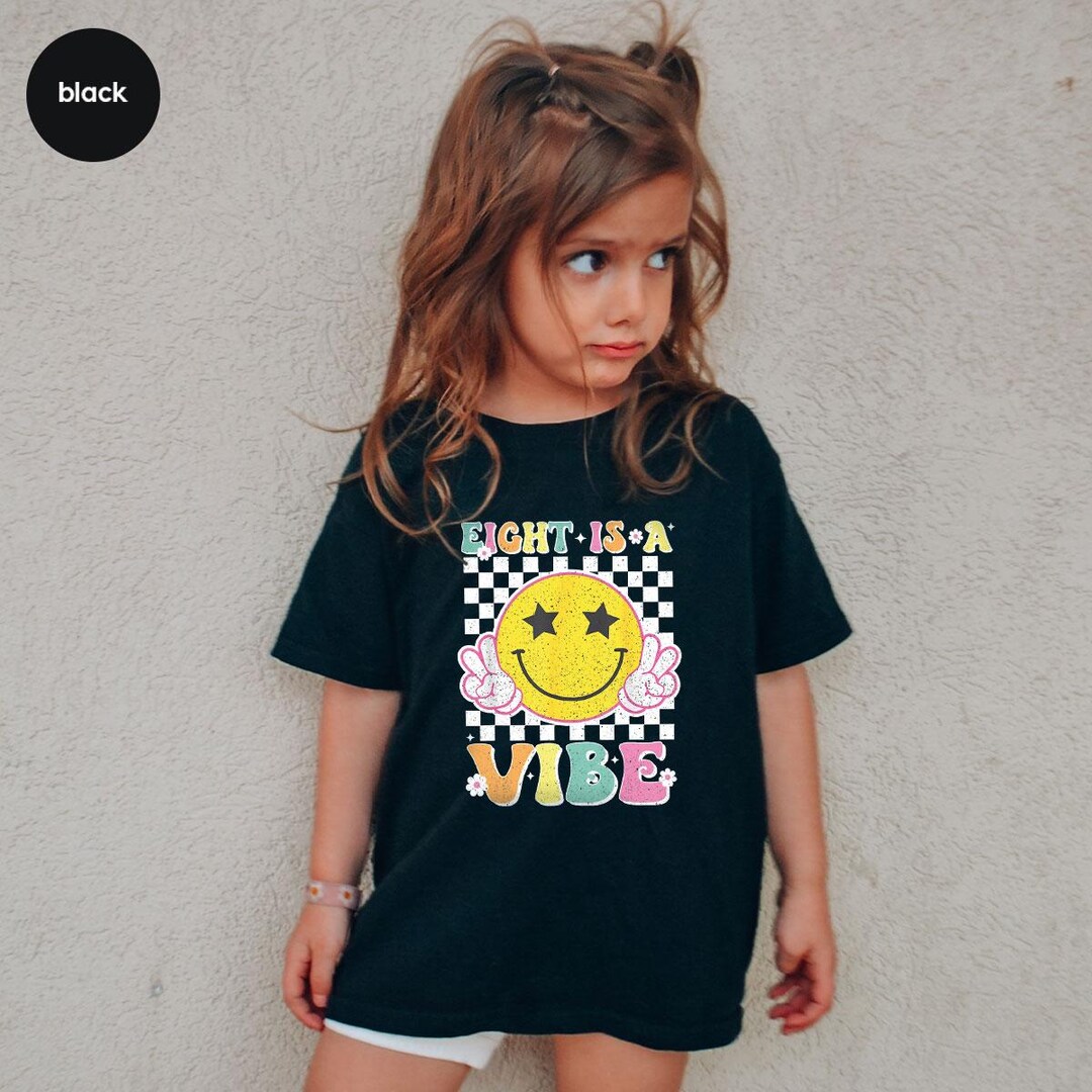Colorful Floral Smile Face Eight is A Vibe, Cool Eighth Birthday Smile ...