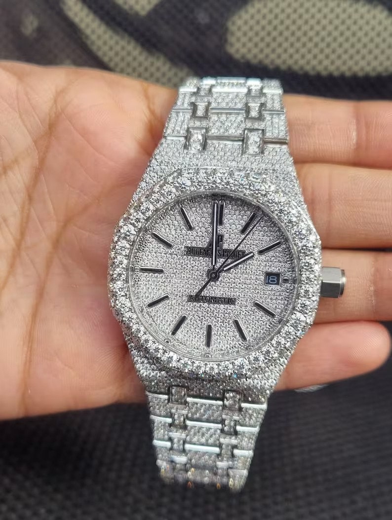 Iced Out Moissanite AP Watch VVS Moissanite Analog Watch moissanite ...