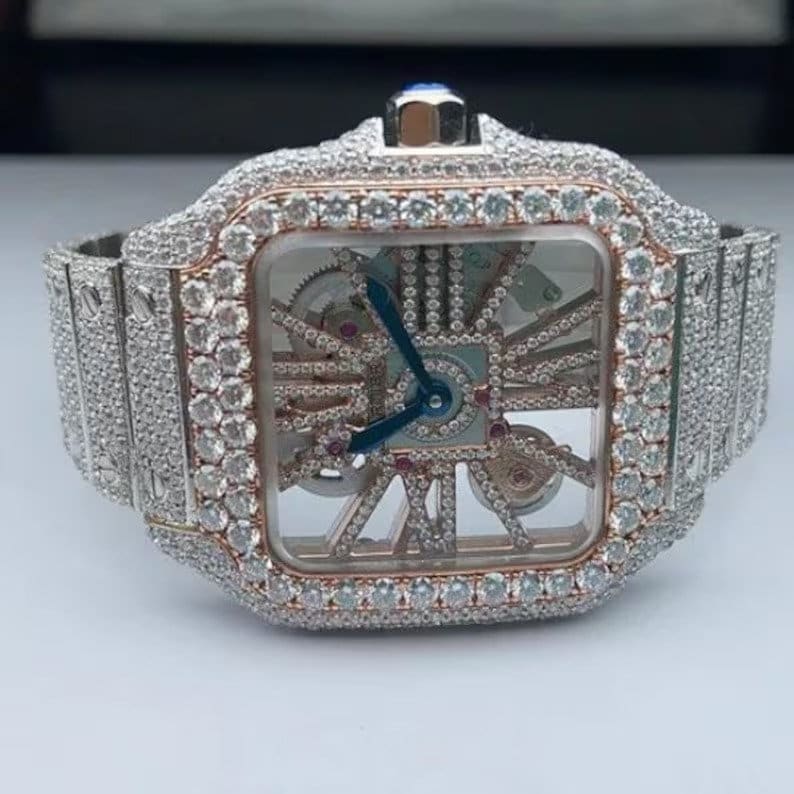 Cartier Swiss Eta Automatic Movement Full Ice Out Rose Gold Moissanite ...