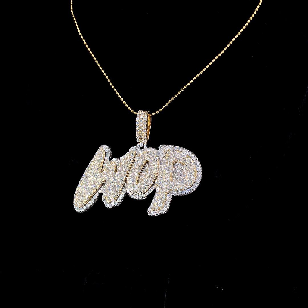 925 Sterling Silvers Wop Letter Moissanite Diamond Pendant for ...