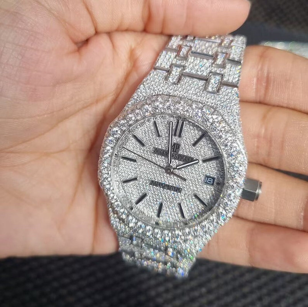 Iced Out Moissanite AP Watch VVS Moissanite Analog Watch moissanite ...