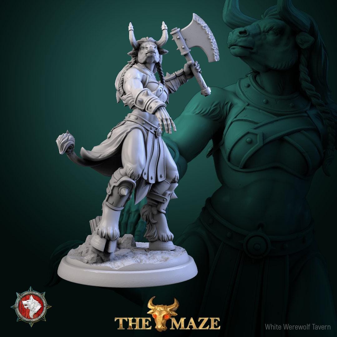 32mm/75mm Female Minotaur 6 Miniature for Gaming, Painting or Display ...