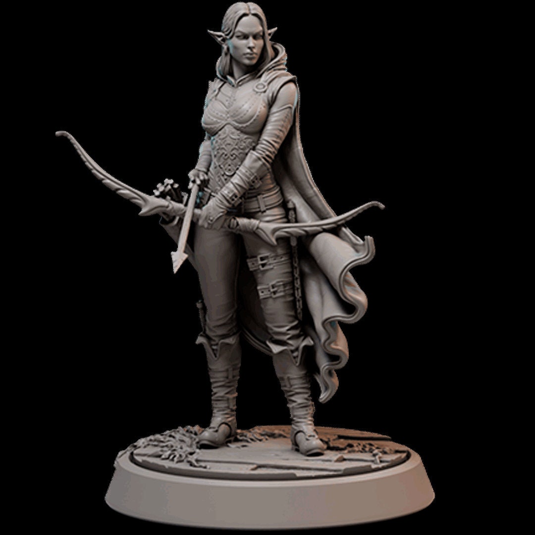 32mm/75mm Female Elven Archer Miniature for Gaming, Painting or Display ...