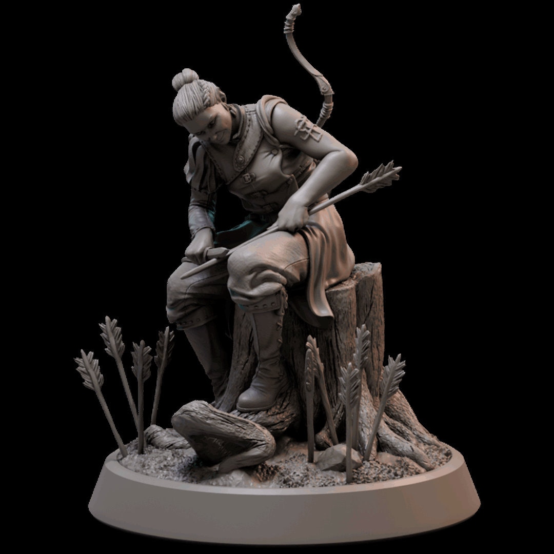 32mm/75mm Female Elf Archer Miniature for Gaming, Painting or Display ...