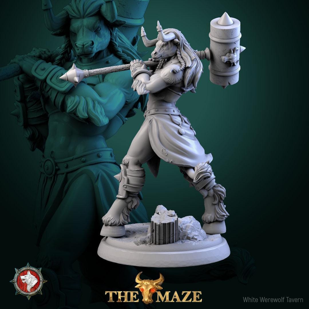 32mm/75mm Female Minotaur 4 Miniature for Gaming, Painting or Display ...