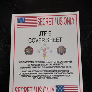 US Government Secret National Security Document Heavy Paper Cover Sheet ...