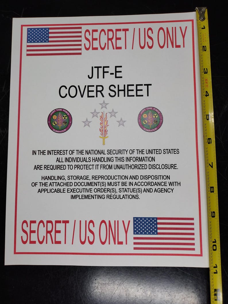 US Government Secret National Security Document Heavy Paper Cover Sheet ...