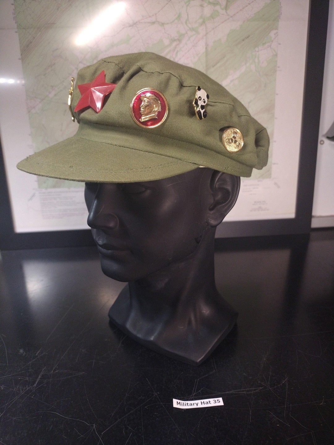Chinese Army Hat With Pins Including Panda Pin size: Unknown FREE US ...
