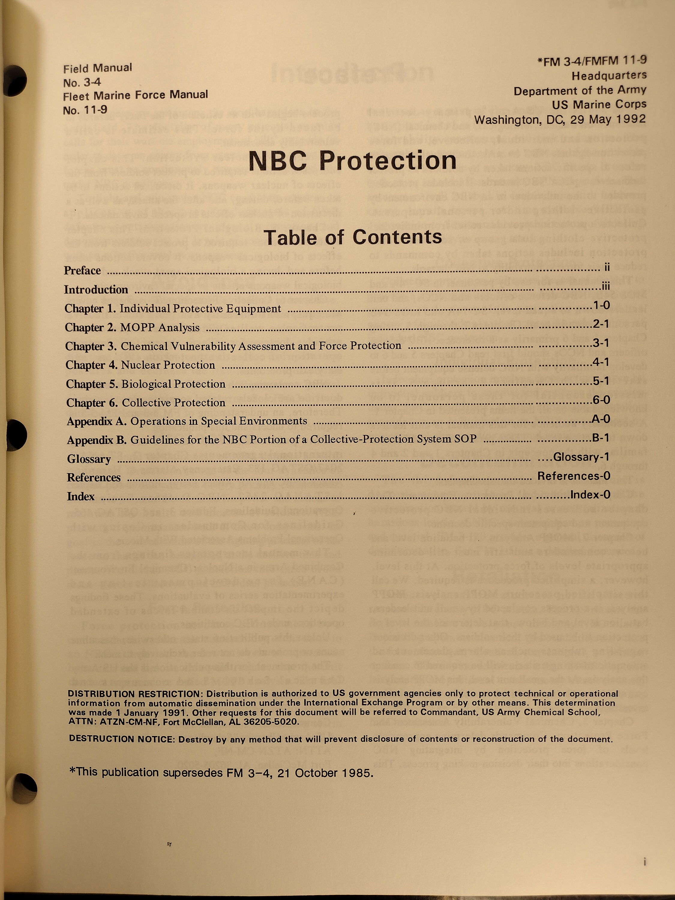 US Army & Marines NBC Protection Manual may 1992 FM 3-4 Free Us ...