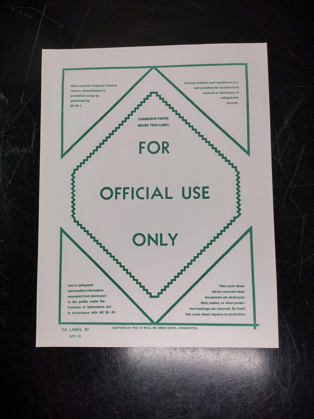 US Government "for Official Use Only" Document Cover Sheet | FREE ...