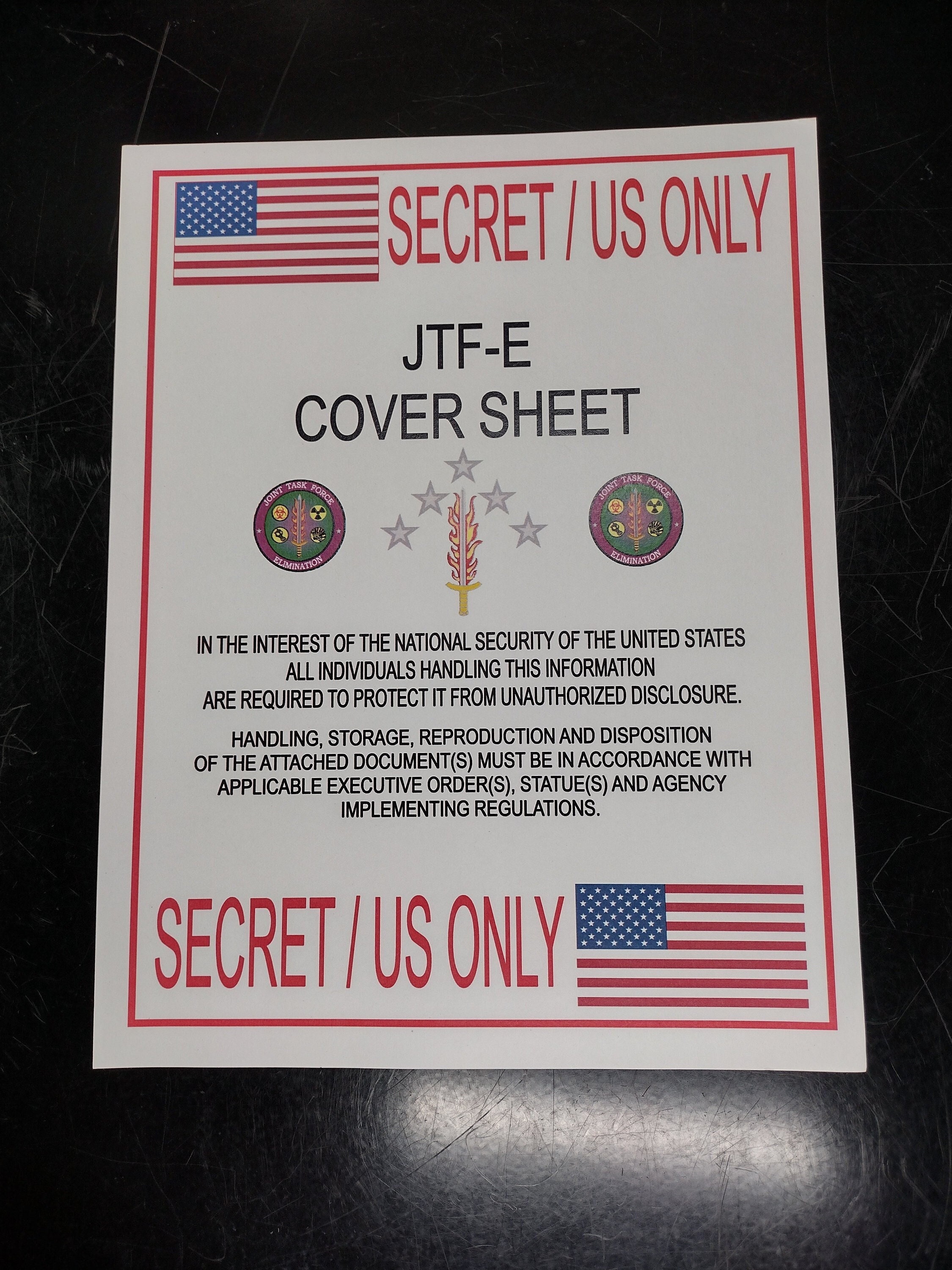 US Government Secret National Security Document Heavy Paper Cover Sheet ...