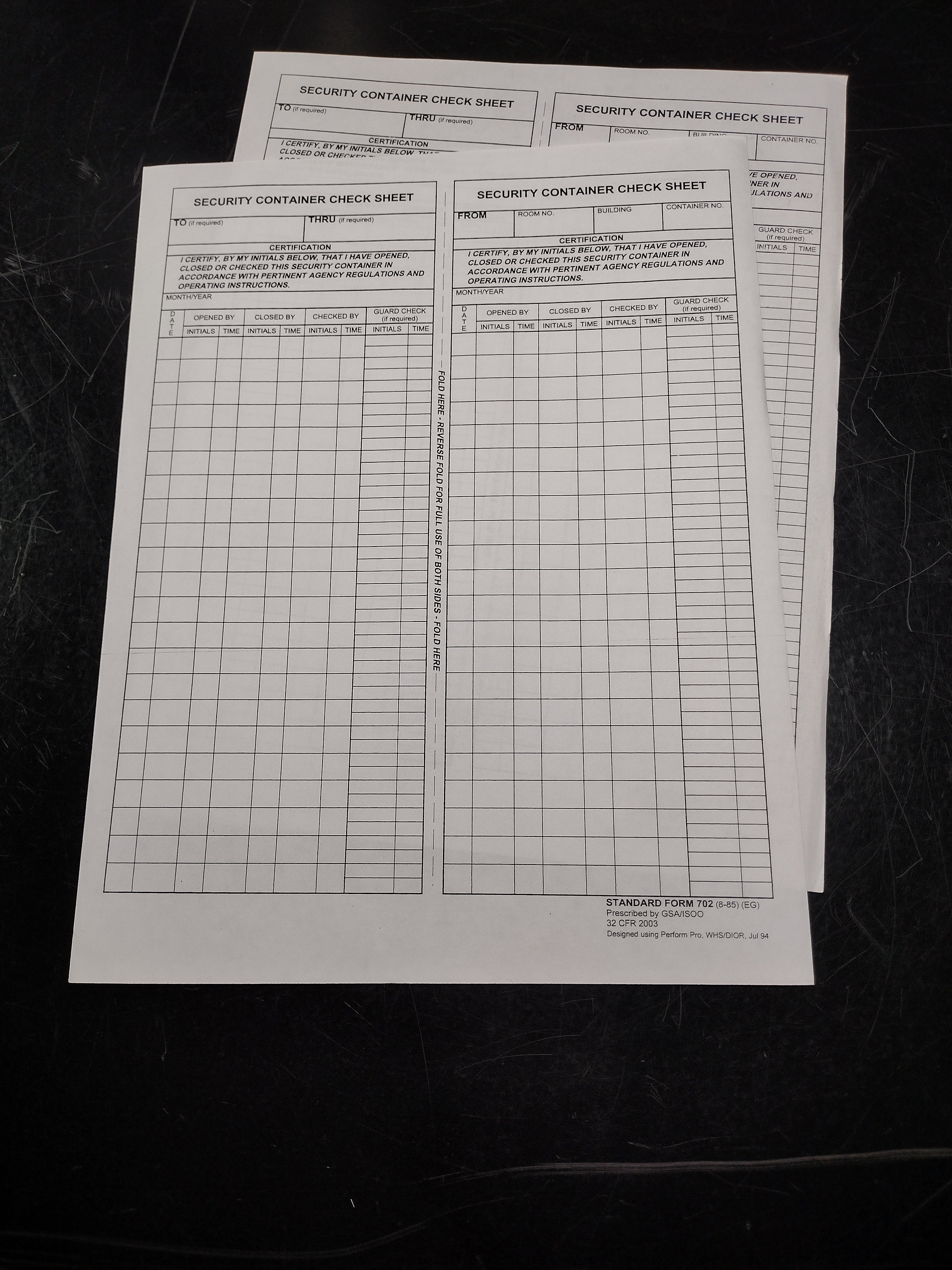 2x US Government Secret Document Container Check Sheet FREE US Shipping ...