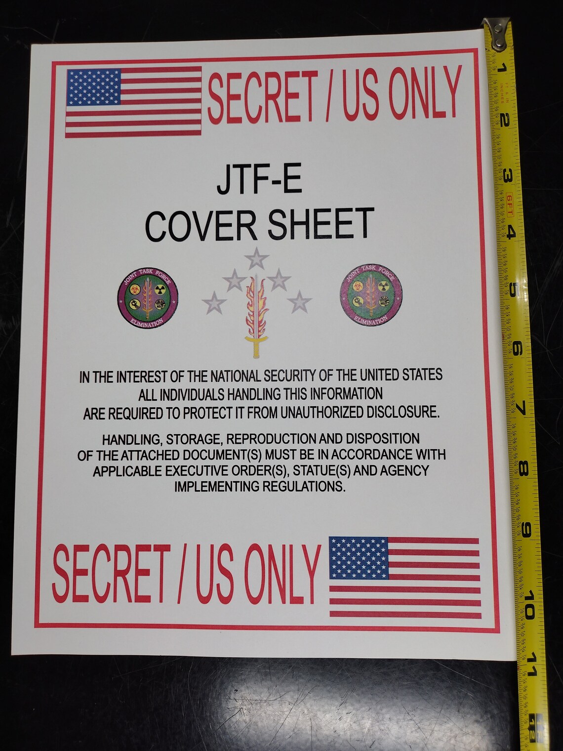 US Government Secret National Security Document Heavy Paper Cover Sheet ...