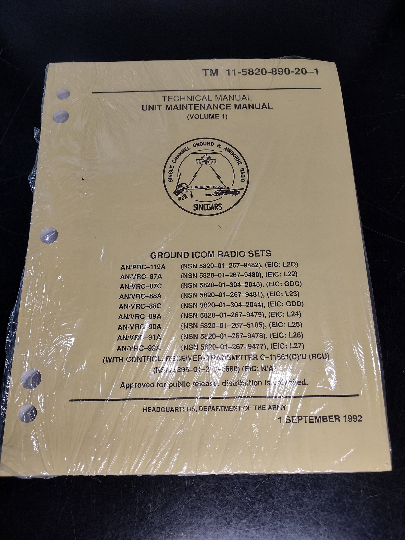 US Army Ground ICOM Radio Set Vintage Field Manual 1992 TM 11-5820-890 ...