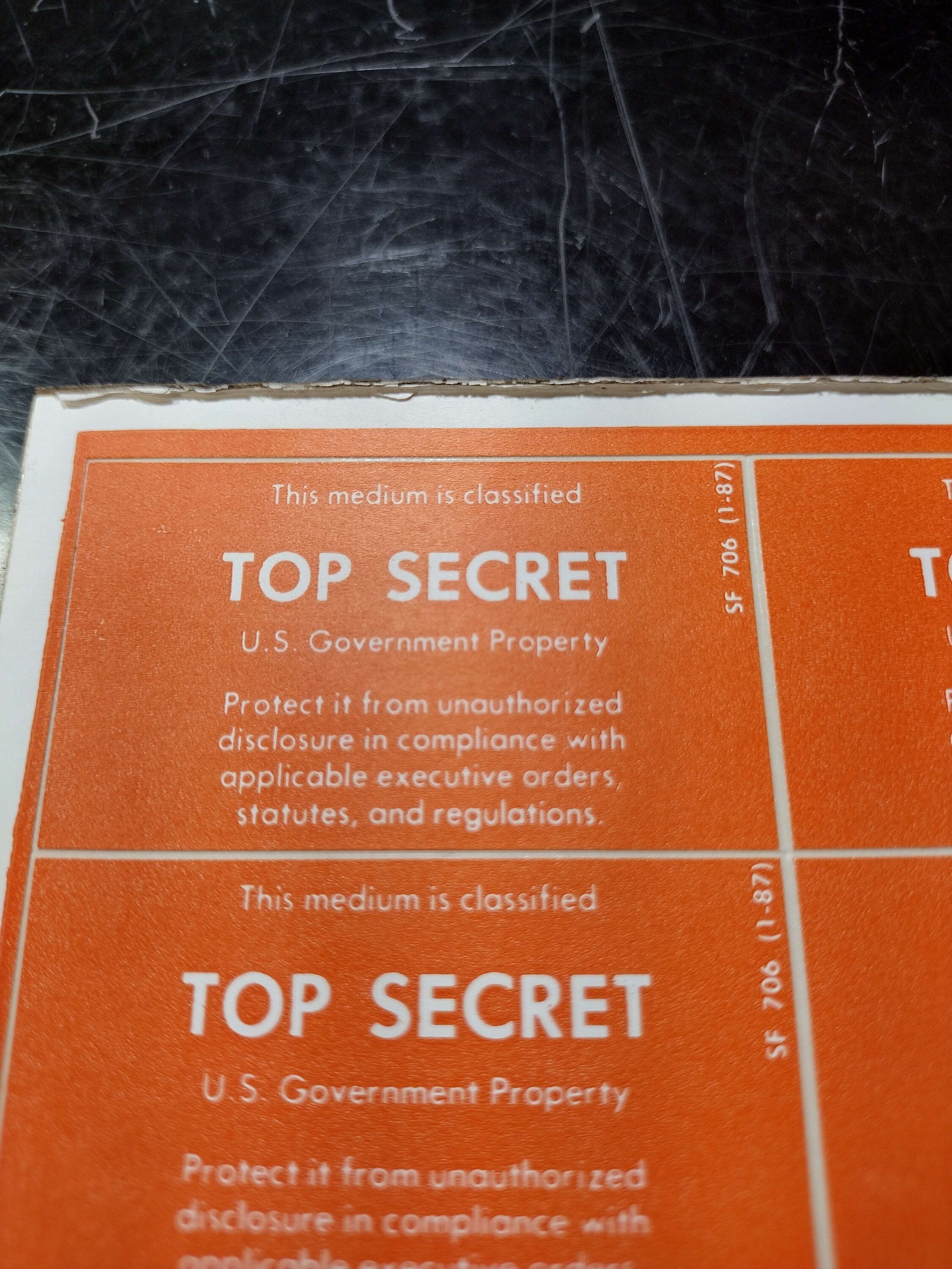 US Government Top Secret Property Sticker Sheet x6 Stickers FREE ...