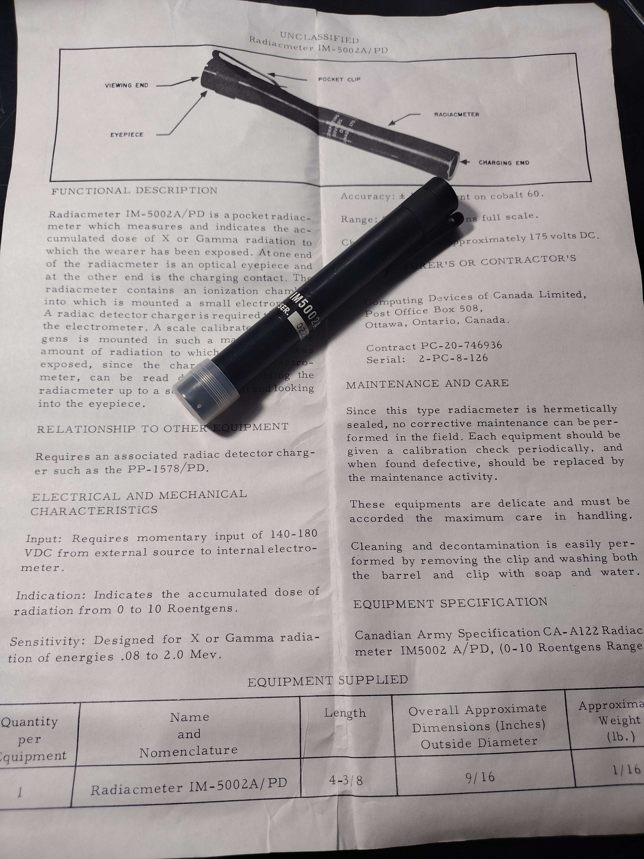 Vintage Military Dosimeter/radiacmeter 1960s Canadian Military Im5002a ...