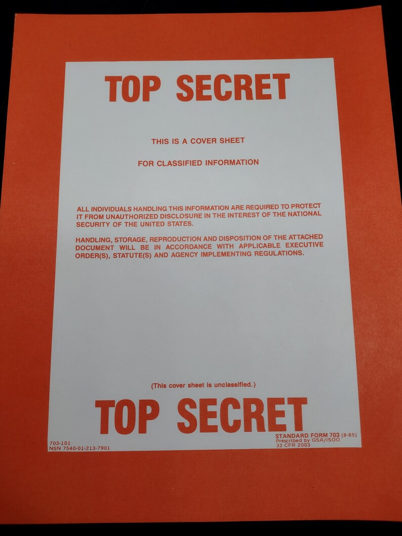 US Government Top Secret Document Heavy Paper Cover Sheet Sign FREE US ...