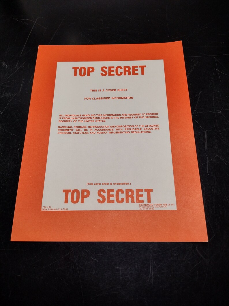 US Government Top Secret Document Heavy Paper Cover Sheet Sign FREE US ...