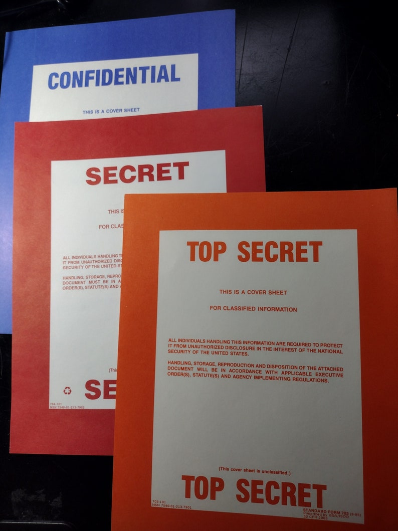 3x US Government Top Secret Document Cover Sheets FREE US Shipping - Etsy