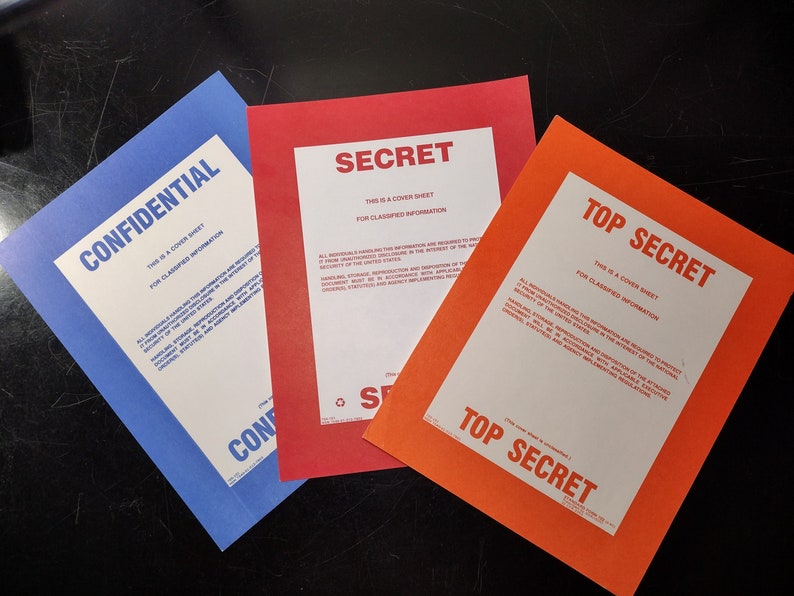 3x US Government Top Secret Document Cover Sheets FREE US Shipping - Etsy