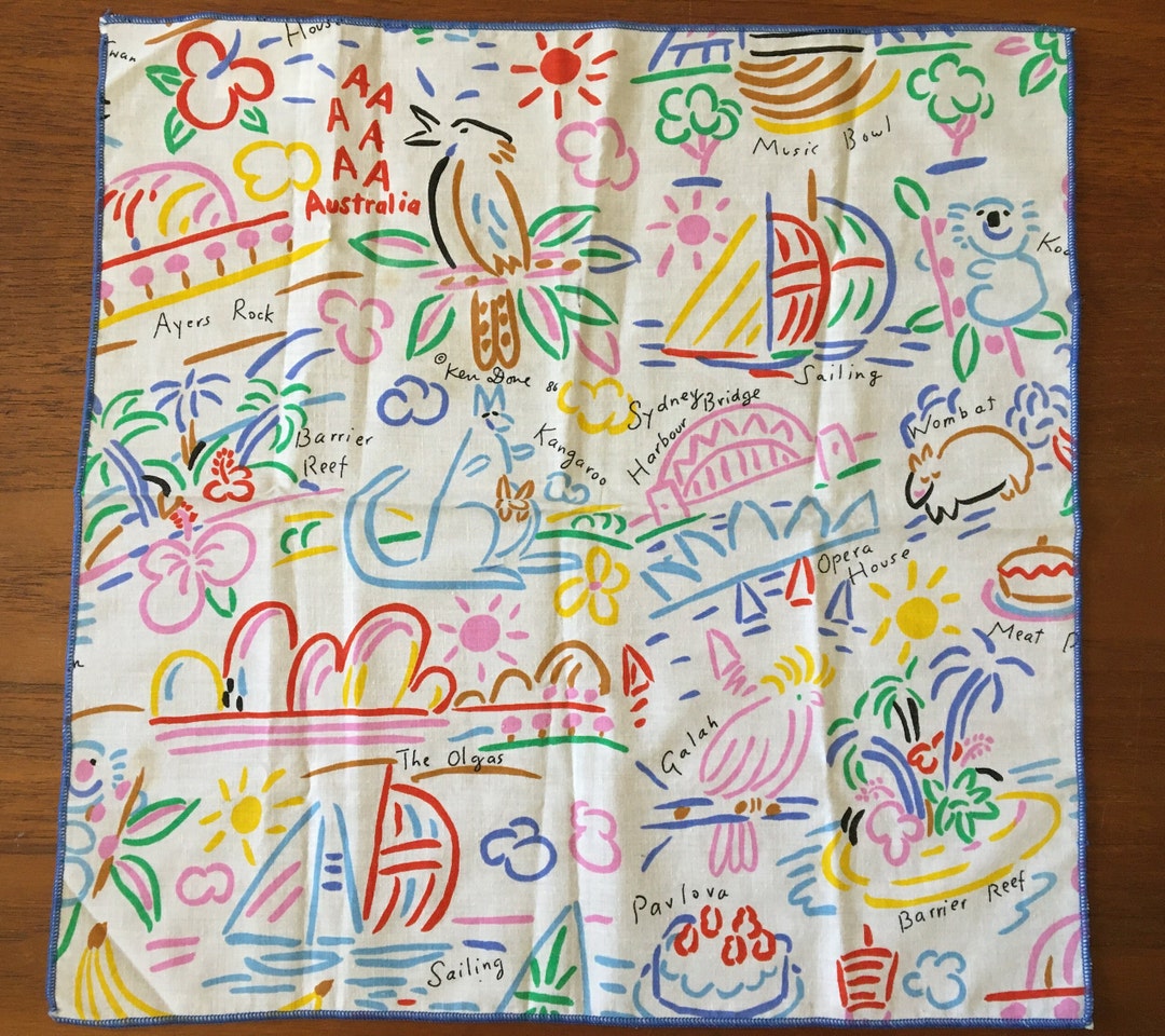 Vintage 1980's Original KEN DONE Australiana Polyester Cotton Square ...