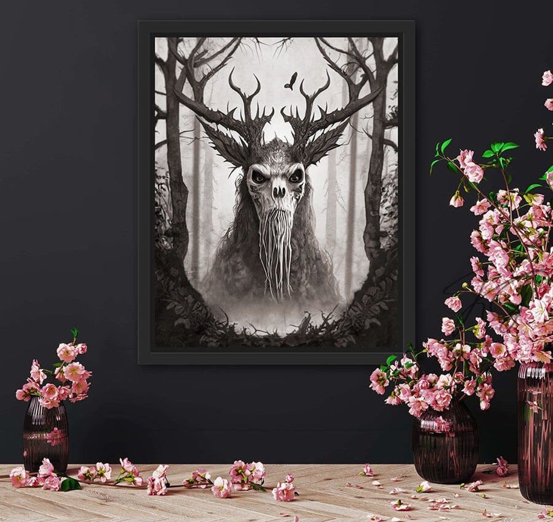 Mythical Wendigo Wall Art | Algonquian Folklore | Cryptid Dark Fantasy ...