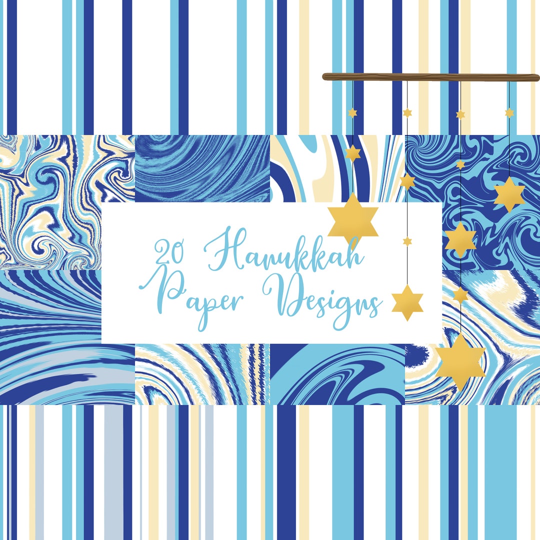 Hanukkah Papers, Digital Paint Pour, Scrapbooking Paper, Sticker ...