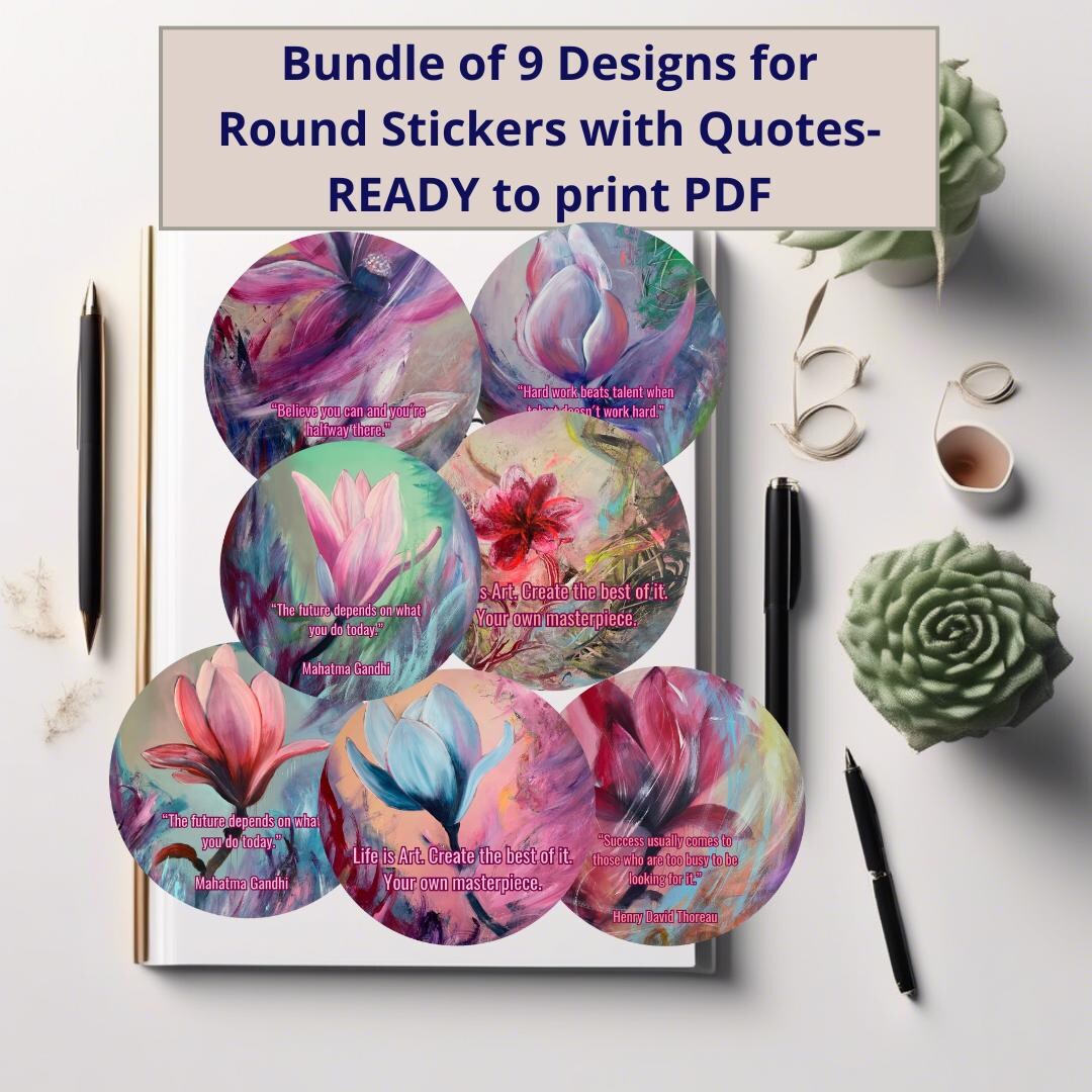 Printable PDF Round Stickers Computer Notepad Print Gift Positive ...
