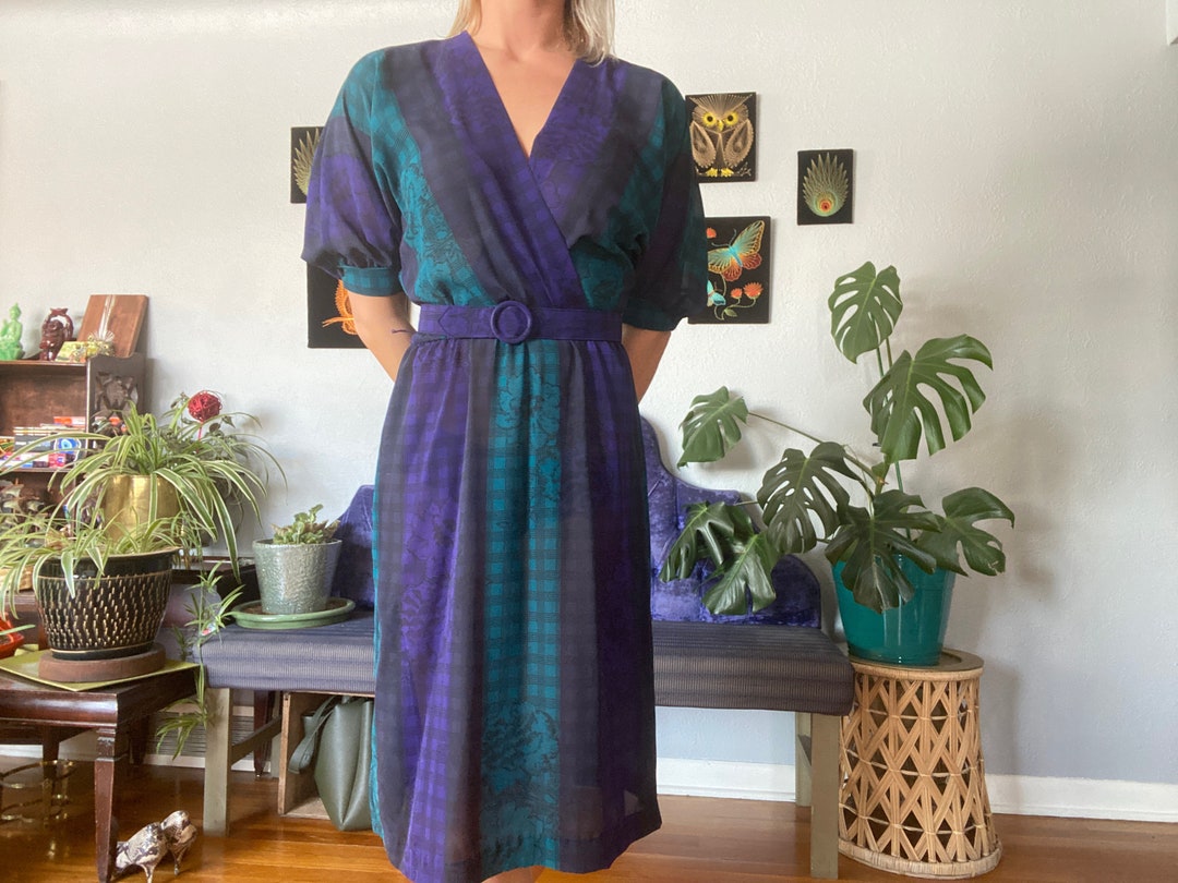 Vintage Stuart Barry Petites LTD Dress, Purple Black and Green Plaid ...