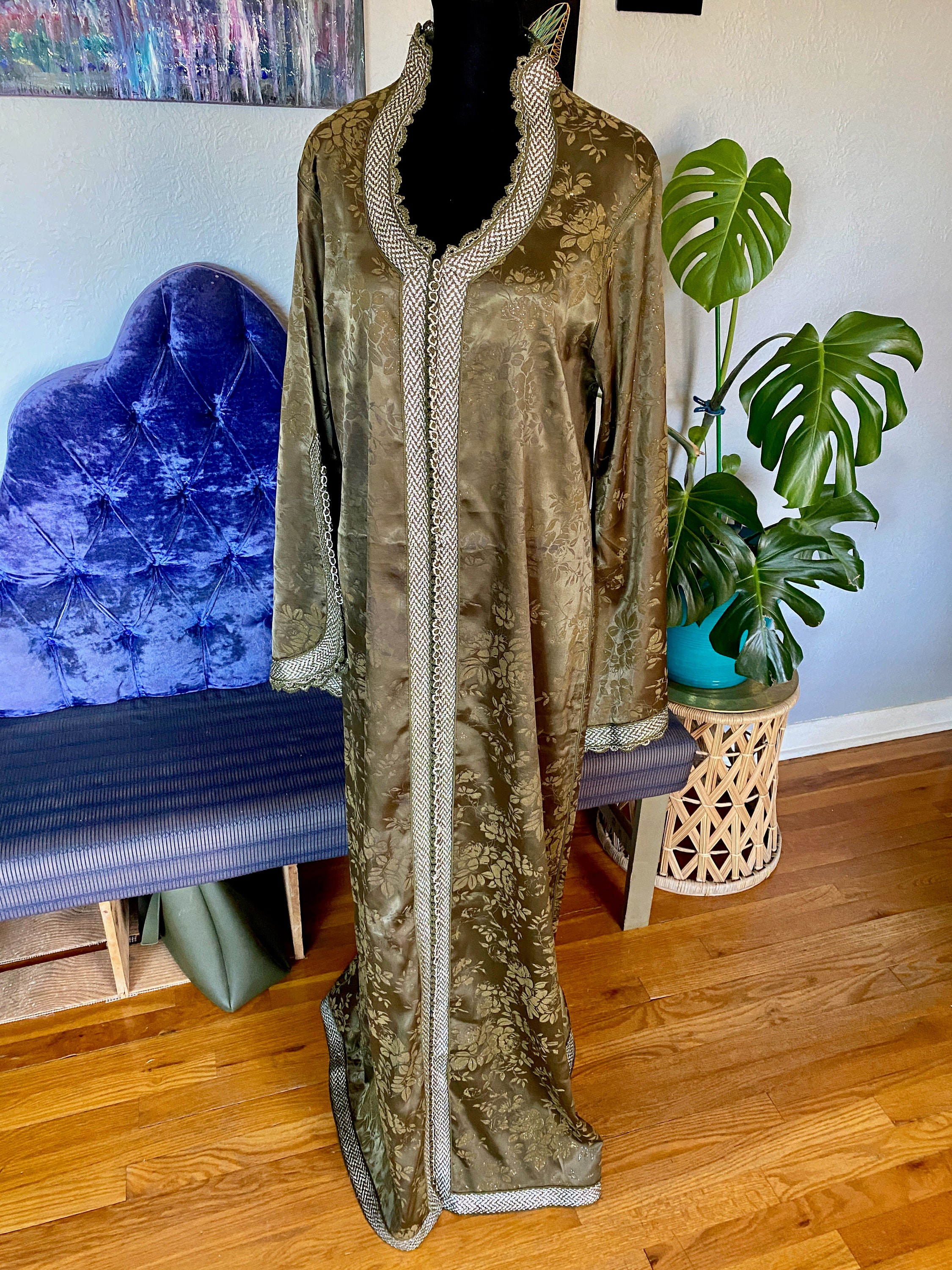 Dark Green Kaftan Moroccan Style Kaftan Vintage Duster Vintage