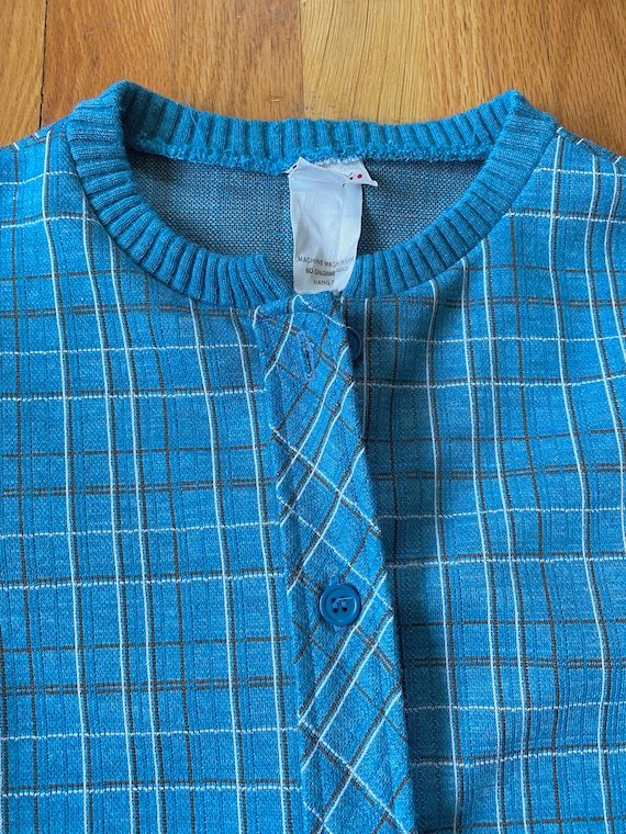 1960's Teal-Blue Plaid Cardigan-Jacket, Vintage Sweat… - Gem