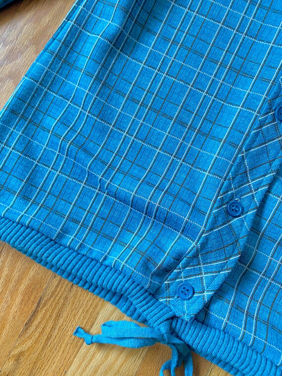 1960's Teal-Blue Plaid Cardigan-Jacket, Vintage Sweat… - Gem