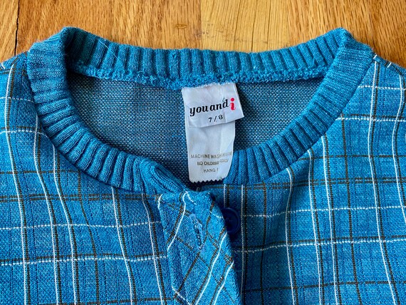 1960's Teal-Blue Plaid Cardigan-Jacket, Vintage Sweat… - Gem