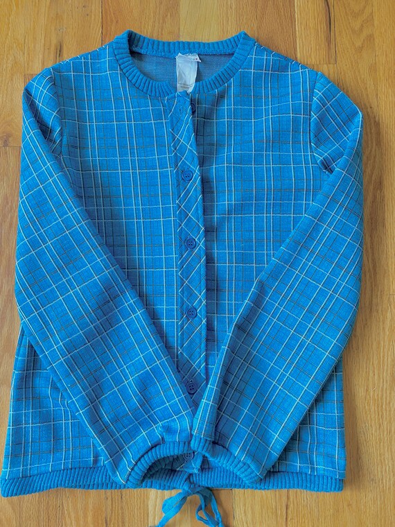 1960's Teal-Blue Plaid Cardigan-Jacket, Vintage Sweat… - Gem