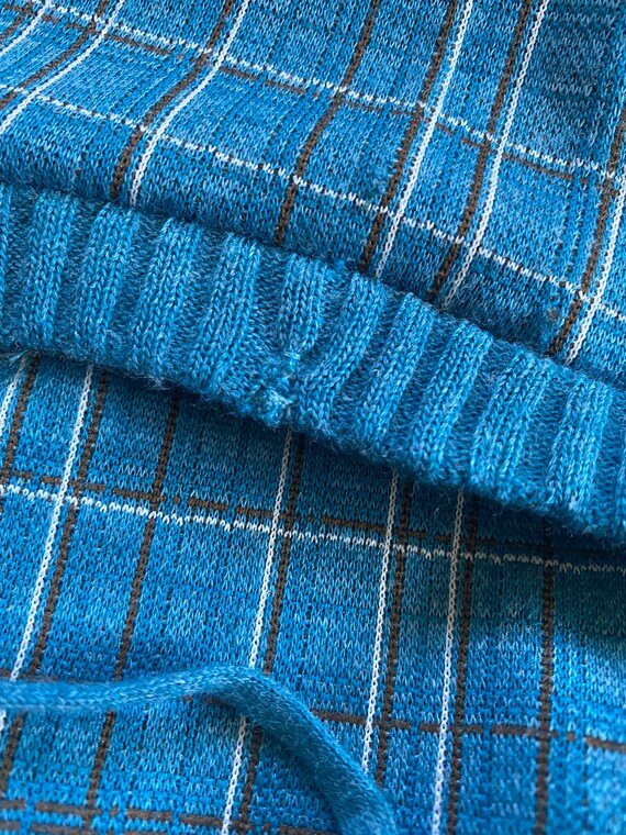 1960's Teal-Blue Plaid Cardigan-Jacket, Vintage Sweat… - Gem