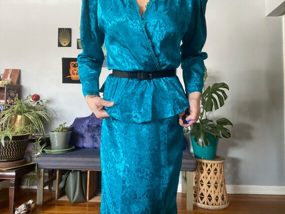1980's Patra Teal And Floral Dress, 80's Fashion Dres… - Gem