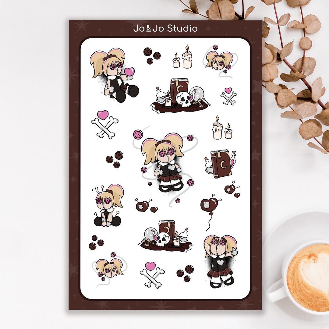 Creepy Cute Voodoo Doll Bullet Journal Stickers | Pastel Goth Planner ...