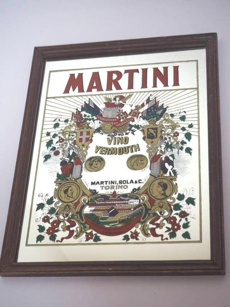 Vintage Martini Advertising Mirror – Framed Vino Vermouth Mirror ...