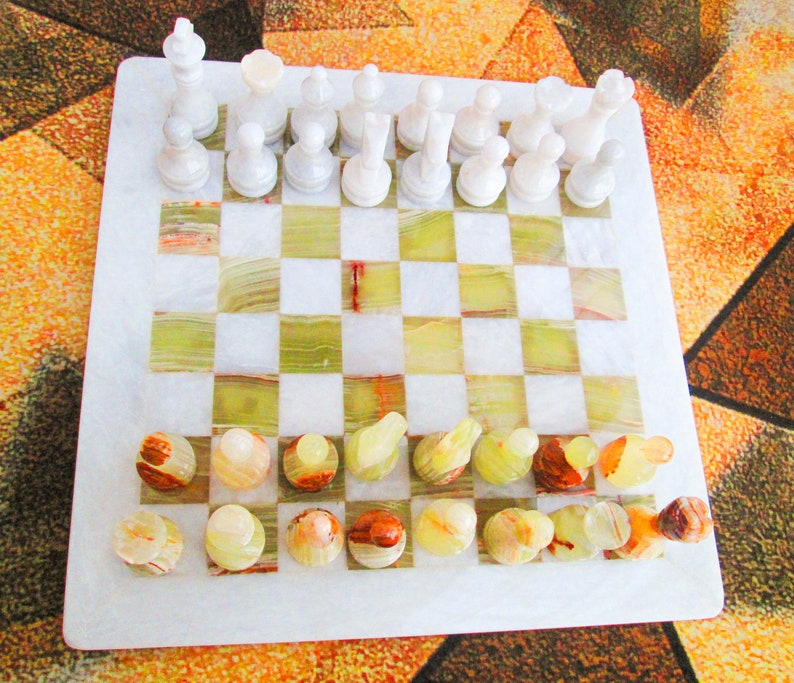 Vintage Marble Chess Set 12, Marble Chess Board, Onyx Checkers Game ...